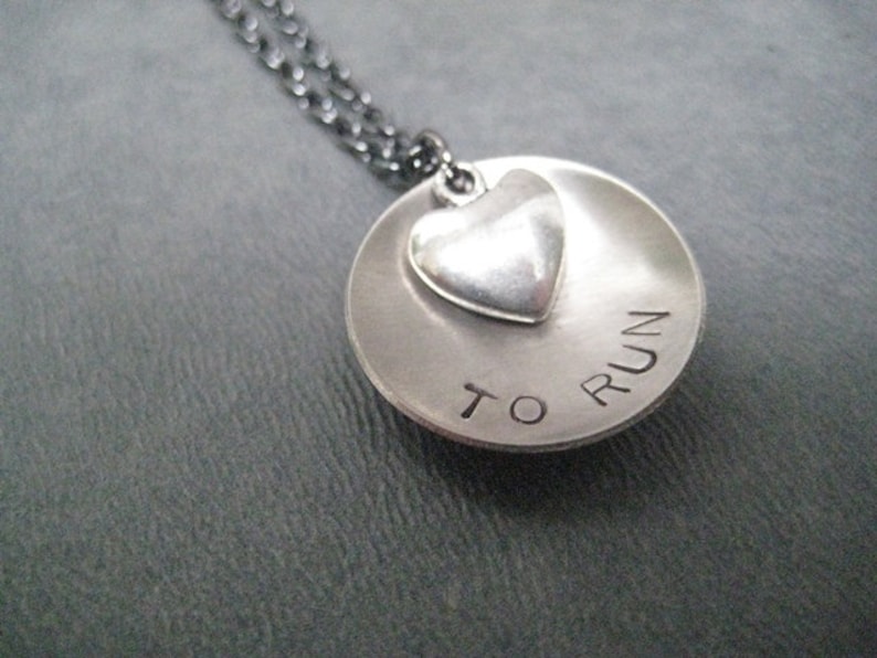 LOVE heart TO RUN Running Necklace on Gunmetal Chain - Etsy