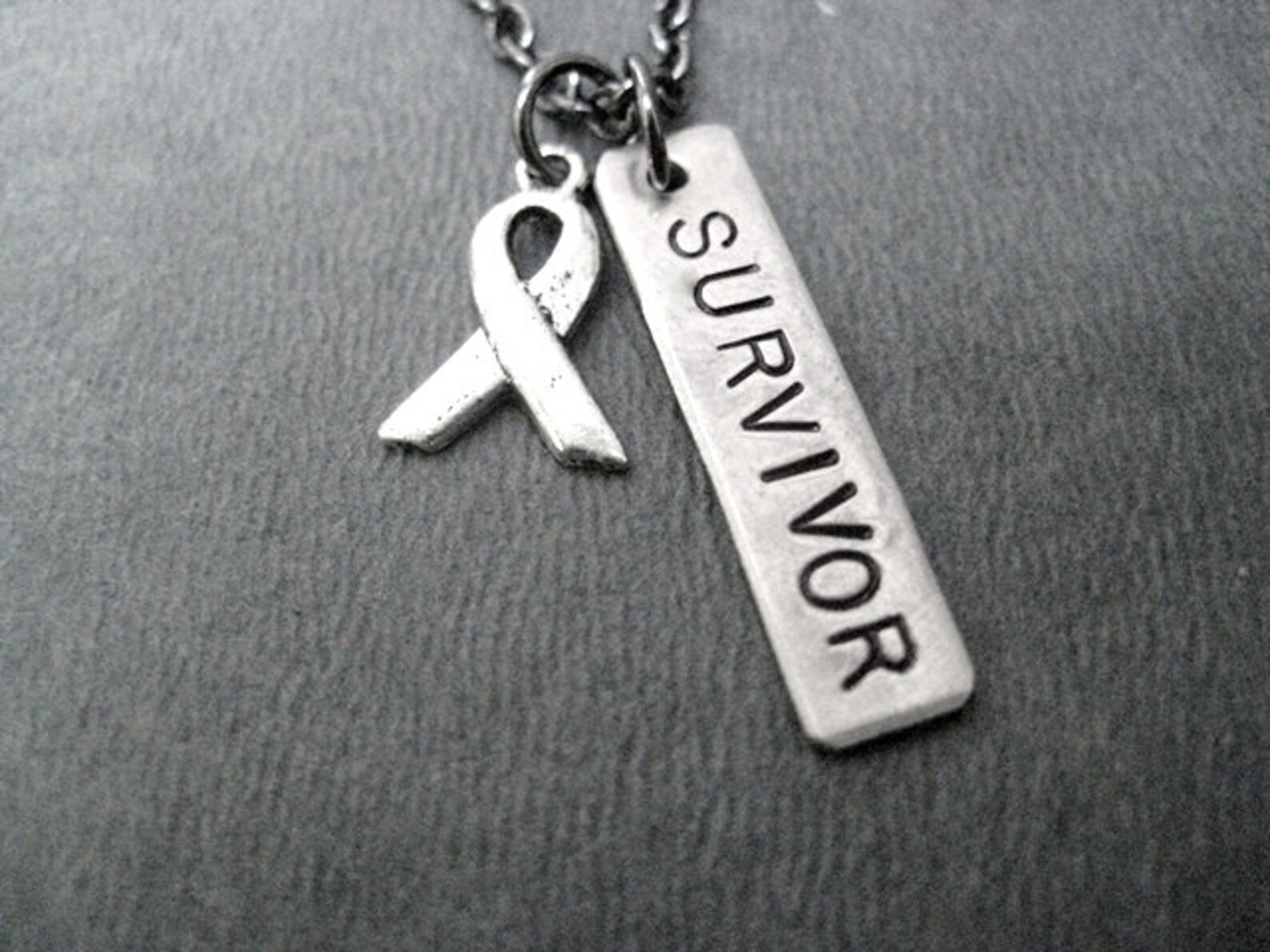 SURVIVOR Cancer Awareness Ribbon Necklace Cancer Ribbon - Etsy