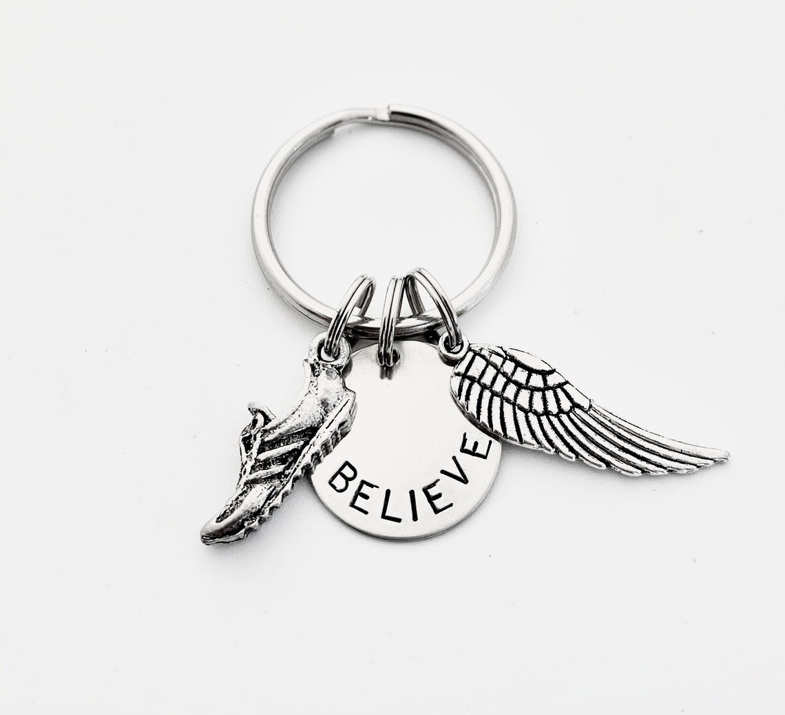 RUN BELIEVE FLY Key Chain / Bag Tag - Ball Chain or Key Ring - Running ...
