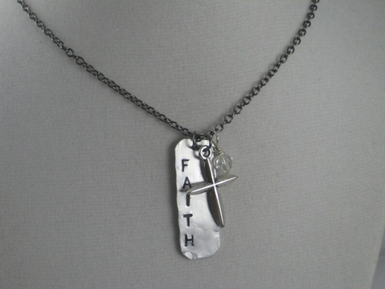 FAITH With CROSS Necklace Rustic Artisan Aluminum Dog Tag - Etsy