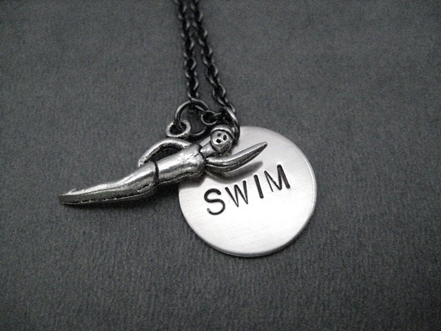 SWIM Girl SWIM Necklace Swimming Necklace With Swimmer Girl - Etsy