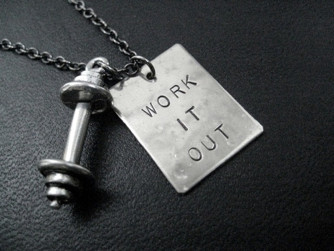 WORK IT OUT Barbell Necklace - Workout Necklace on Gunmetal Chain or ...