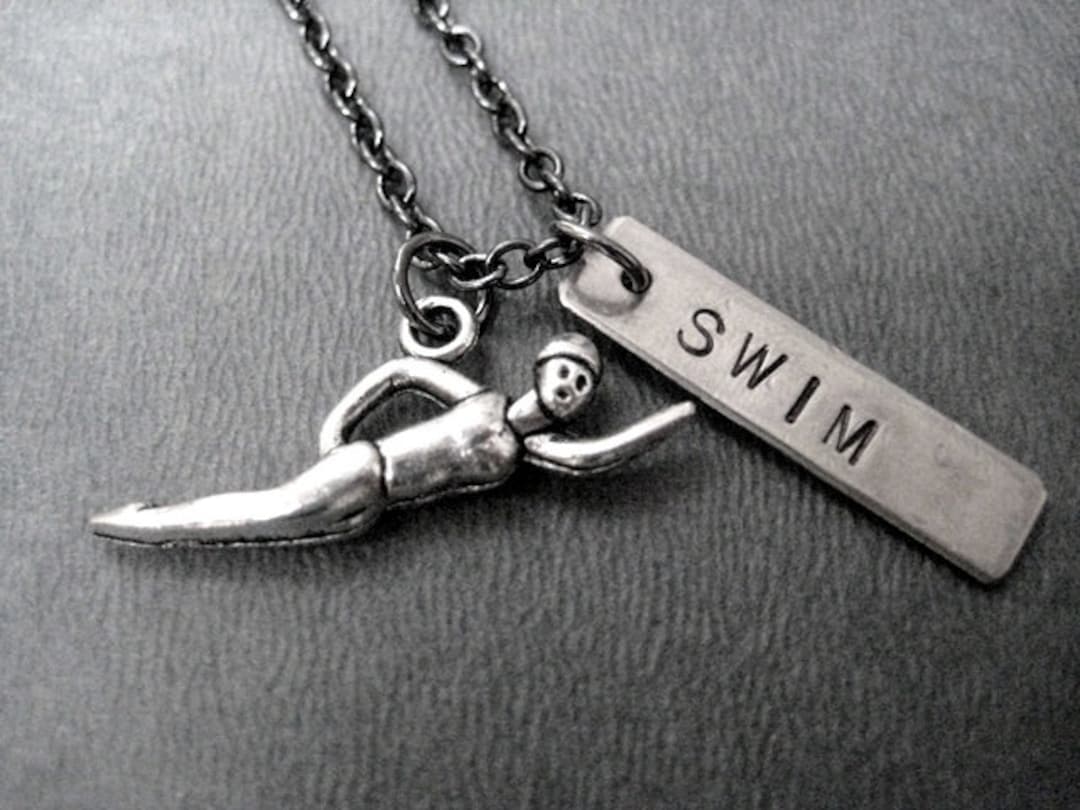 SWIM Necklace - Swimming Necklace on Gunmetal Chain - Swimmer Jewelry ...