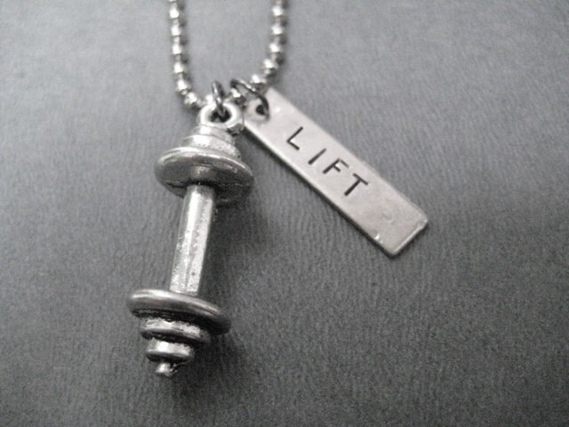 LIFT Barbell Necklace - Workout Necklace on Gunmetal Chain or Stainless ...