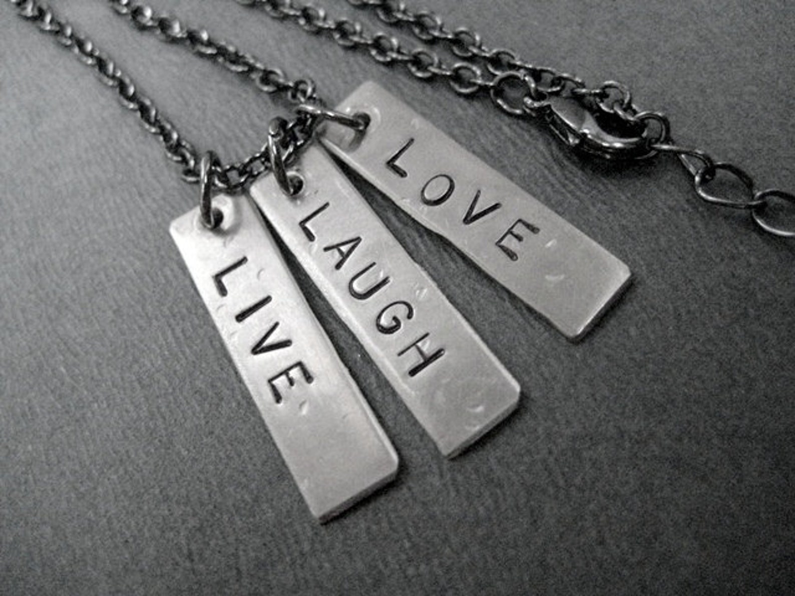 LIVE LAUGH LOVE Inspirational Necklace on Gunmetal Chain - Etsy