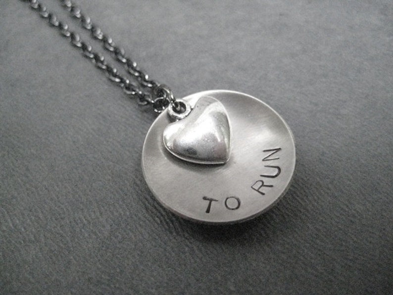 LOVE heart TO RUN Running Necklace on Gunmetal Chain - Etsy