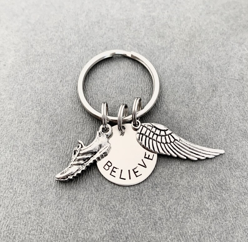 RUN BELIEVE FLY Key Chain / Bag Tag - Ball Chain or Key Ring - Running ...