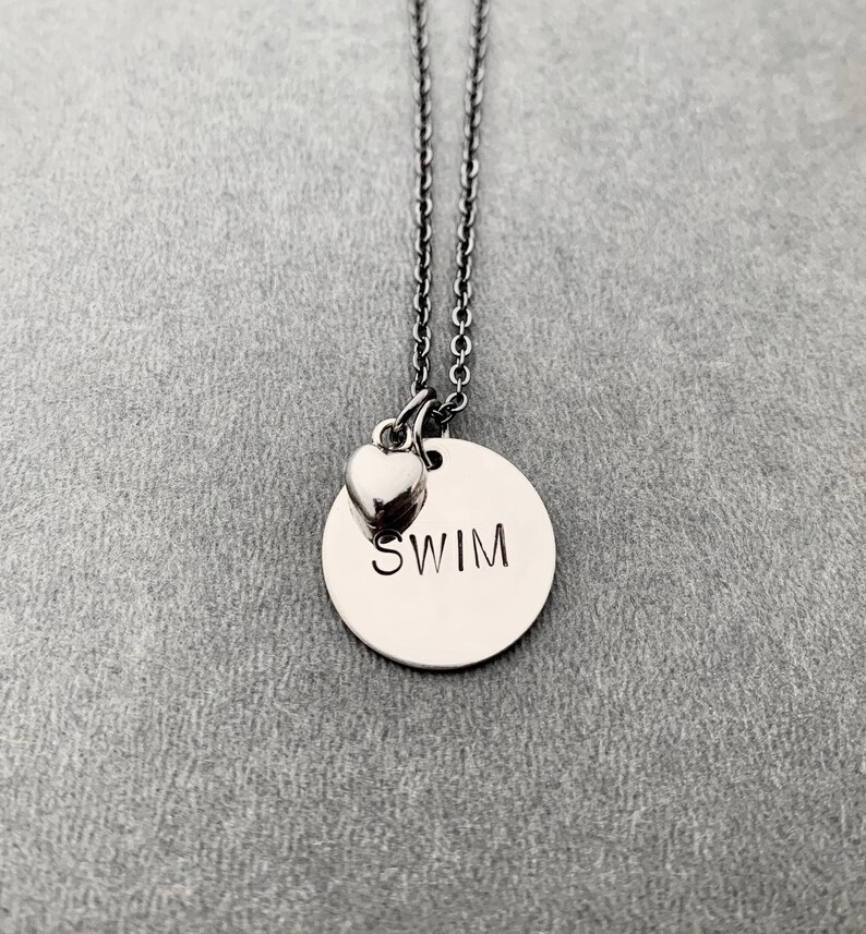 SWIM LOVE Necklace Swimming Necklace on Gunmetal Chain - Etsy