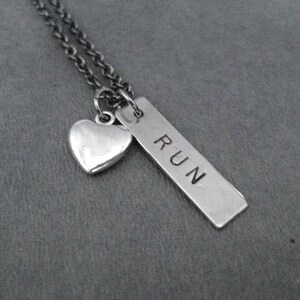 LOVE to RUN With Puffed Heart - Running Necklace on Gunmetal Chain ...