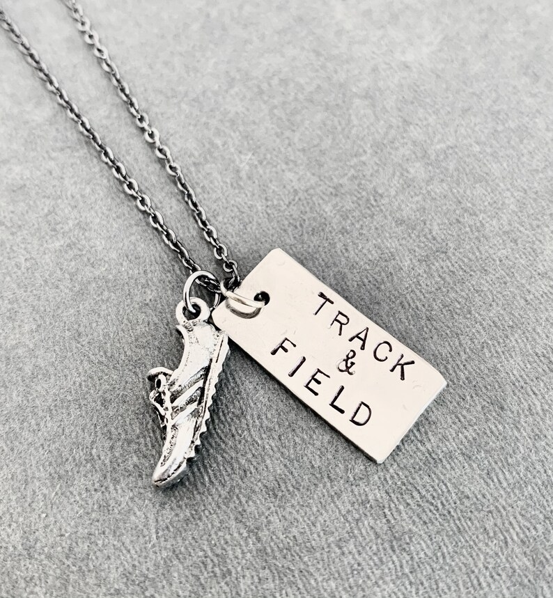 TRACK and FIELD Necklace Pewter Running Shoe Plus Hand - Etsy