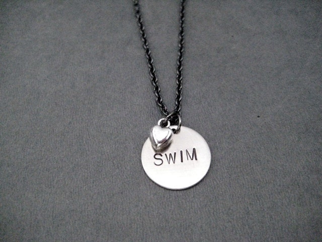 SWIM LOVE Necklace - Swimming Necklace on Gunmetal Chain - Swimmer ...