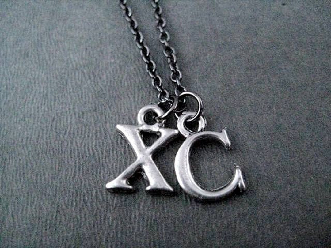 XC Pewter Initial Necklace / Bracelet - Pewter Charms on Gunmetal Chain ...