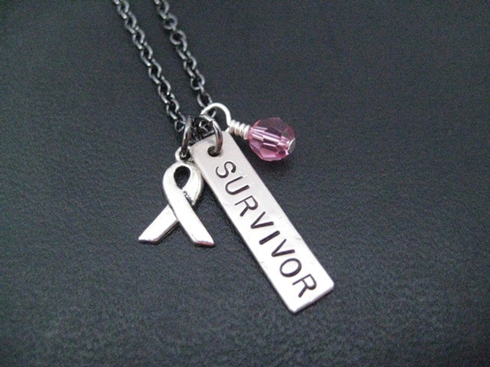 SURVIVOR Cancer Awareness Ribbon Necklace With Crystal - Etsy