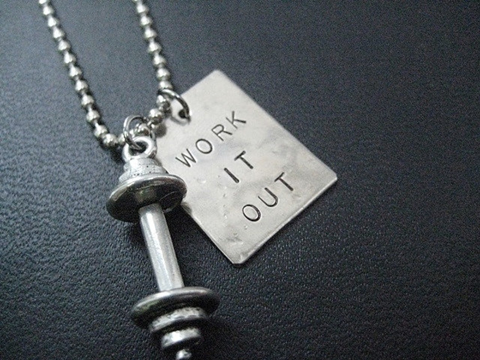 WORK IT OUT Barbell Necklace - Workout Necklace on Gunmetal Chain or ...