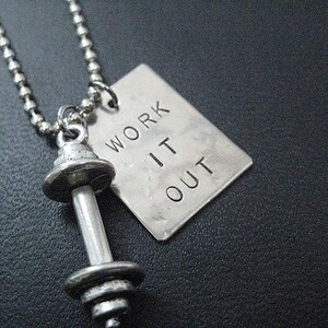 WORK IT OUT Barbell Necklace - Workout Necklace on Gunmetal Chain or ...