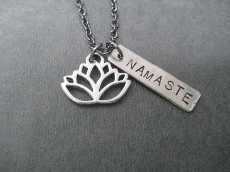 LOTUS FLOWER NAMASTE Yoga Necklace - Yoga Jewelry - Lotus Flower ...