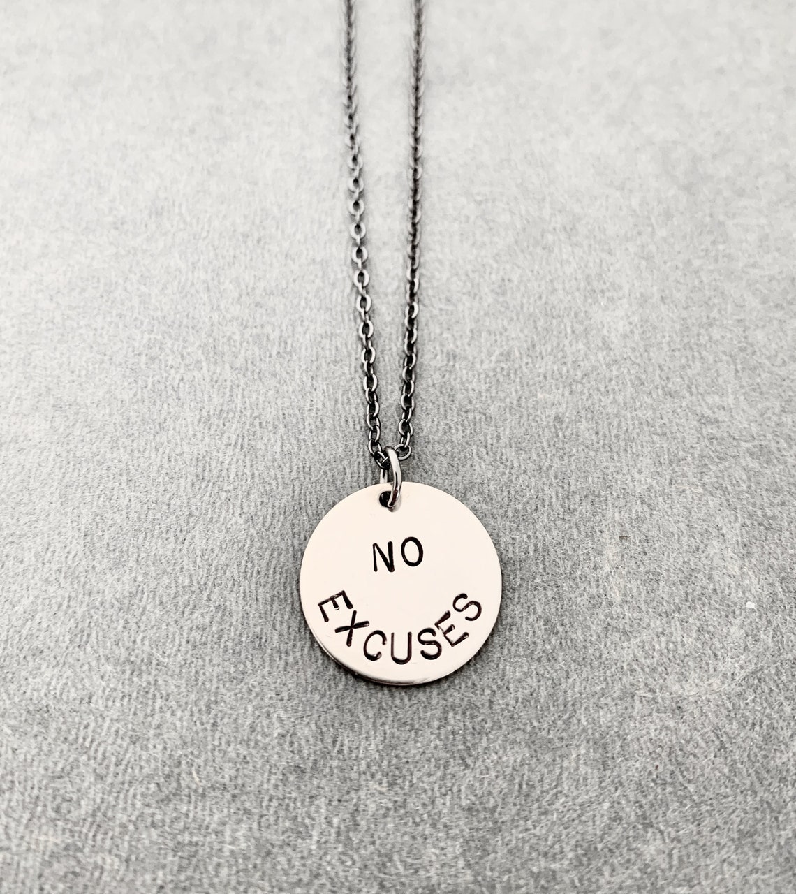 NO EXCUSES Necklace - Inspirational Neckace on Gunmetal Chain ...