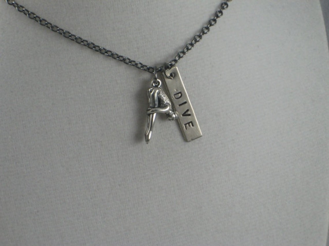 DIVE Necklace - Diving Necklace on Gunmetal Chain - Diver Jewelry ...