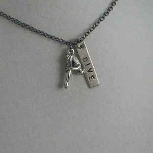 DIVE Necklace - Diving Necklace on Gunmetal Chain - Diver Jewelry ...