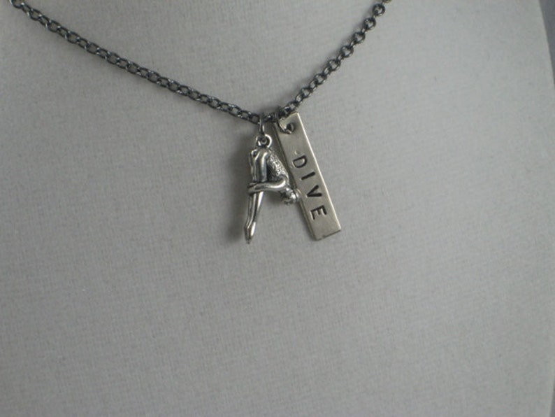 DIVE Necklace Diving Necklace on Gunmetal Chain Diver | Etsy