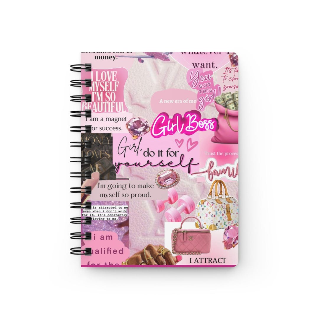 Girl Boss Collage Spiral Bound Journal | Pink Motivational Notebook - Etsy