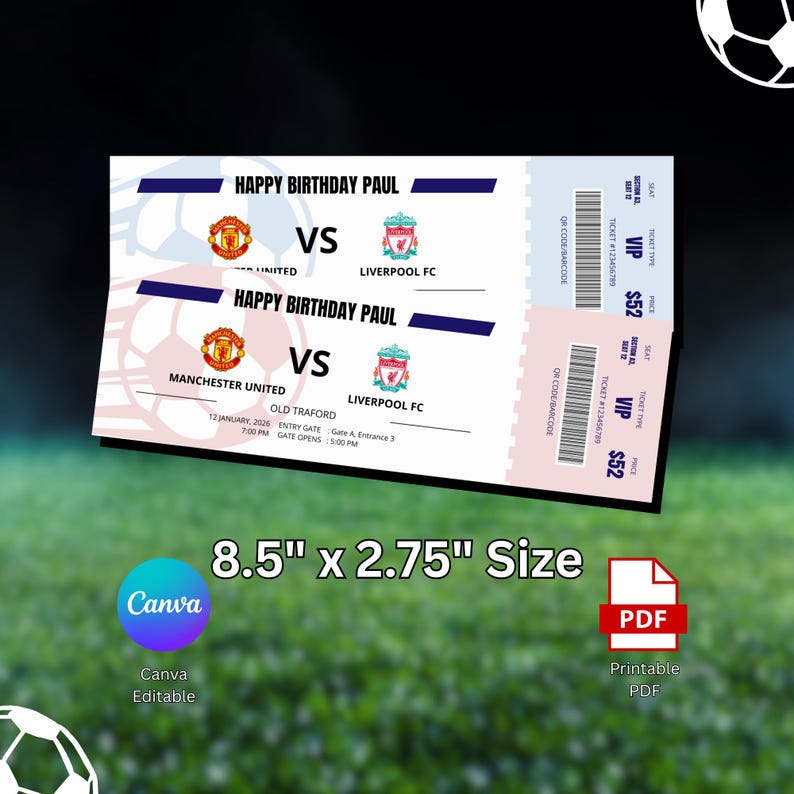Football Ticket Template Editable | Printable Birthday Gift Pass ...