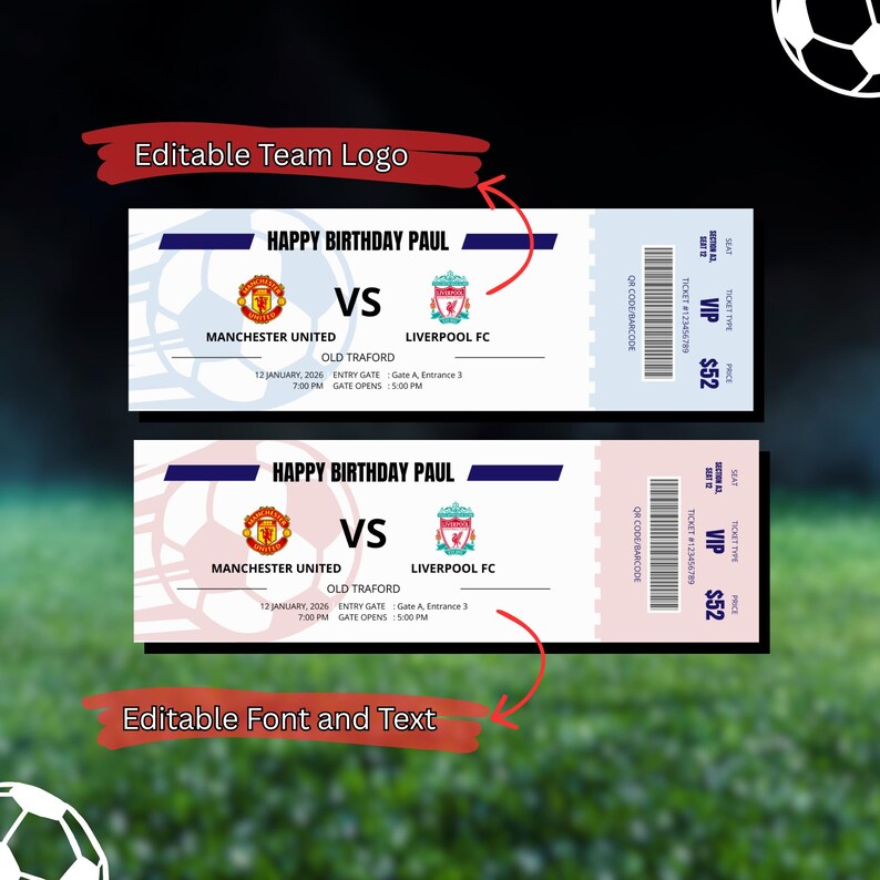 Football Ticket Template Editable | Printable Birthday Gift Pass ...