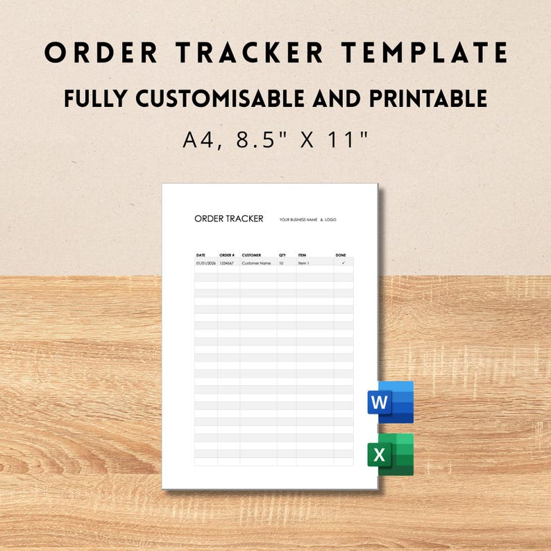 Editable Order Tracker Template, Printable, MS Word and Excel, Small ...