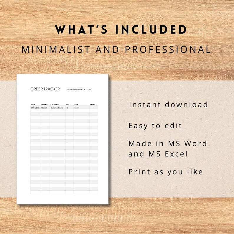Editable Order Tracker Template, Printable, MS Word and Excel, Small ...