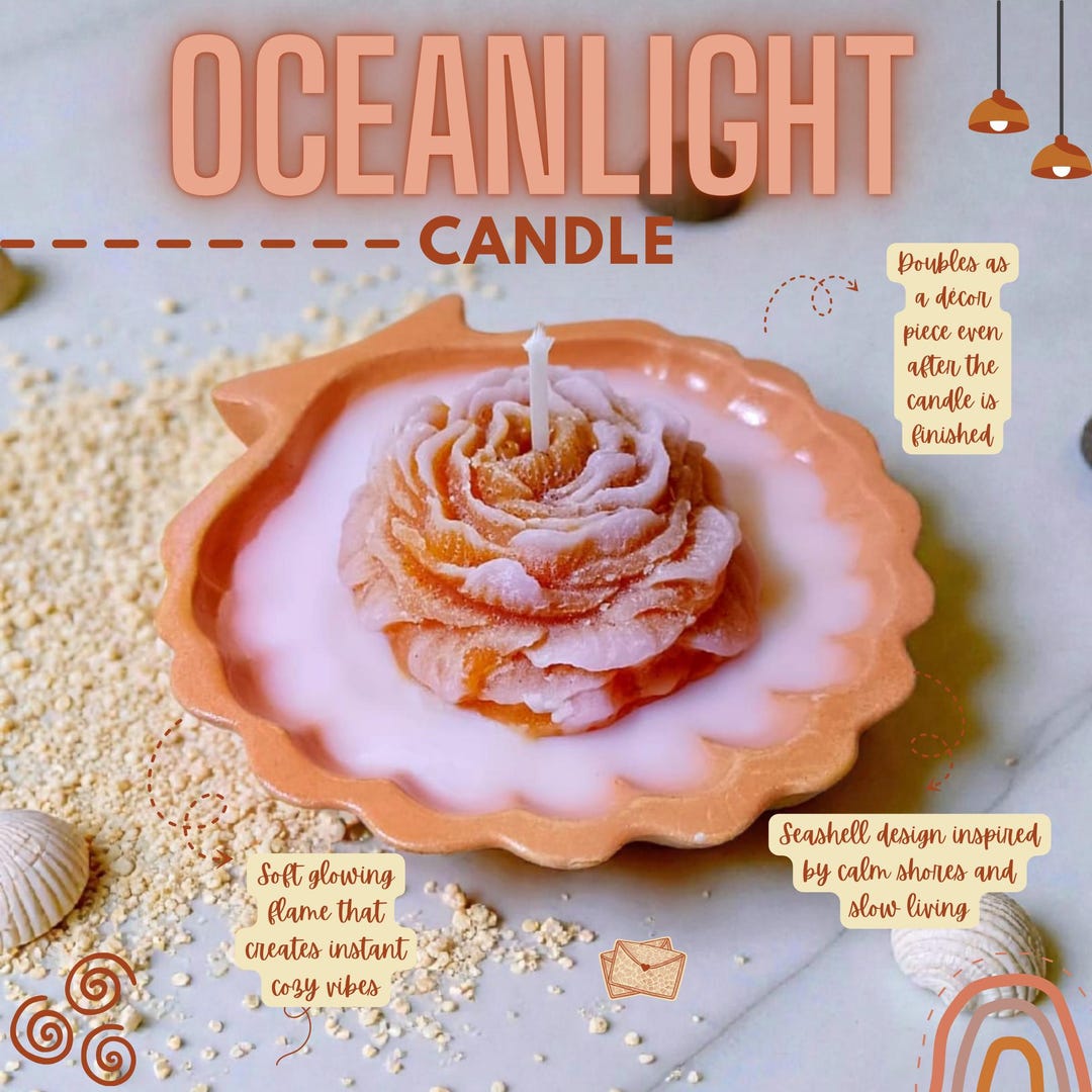 Shell Decorative Candle | Rose Jasmine Scent | Coastal Beach Home Décor ...