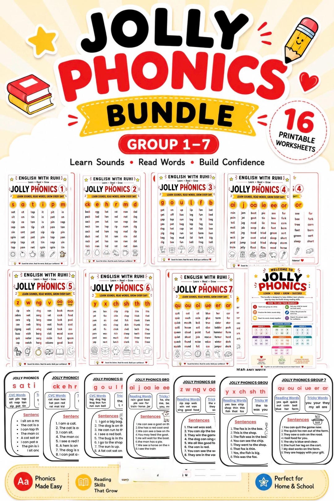 Jolly Phonics Groups 1-7 Mega Bundle – Phonics Sounds, Words, Sentences ...