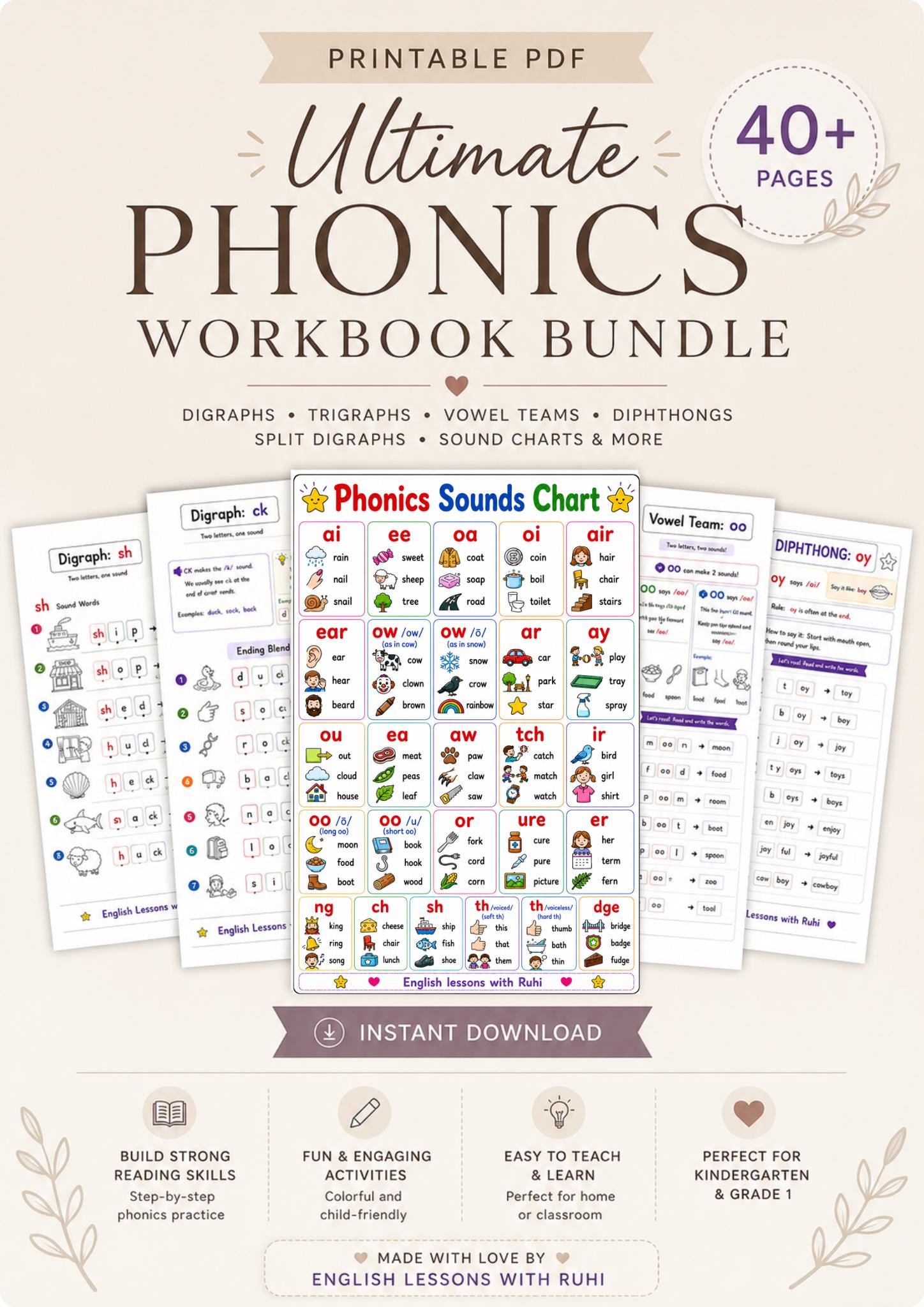 Phonics Digraphs Trigraphs Worksheets Bundle (A4 Printable PDF) - Etsy