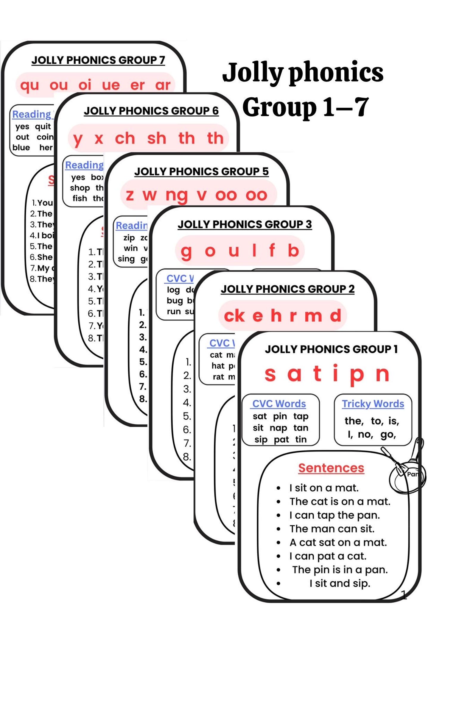 Phonics Group 1 to 7 Words List and Reading Practice - Etsy