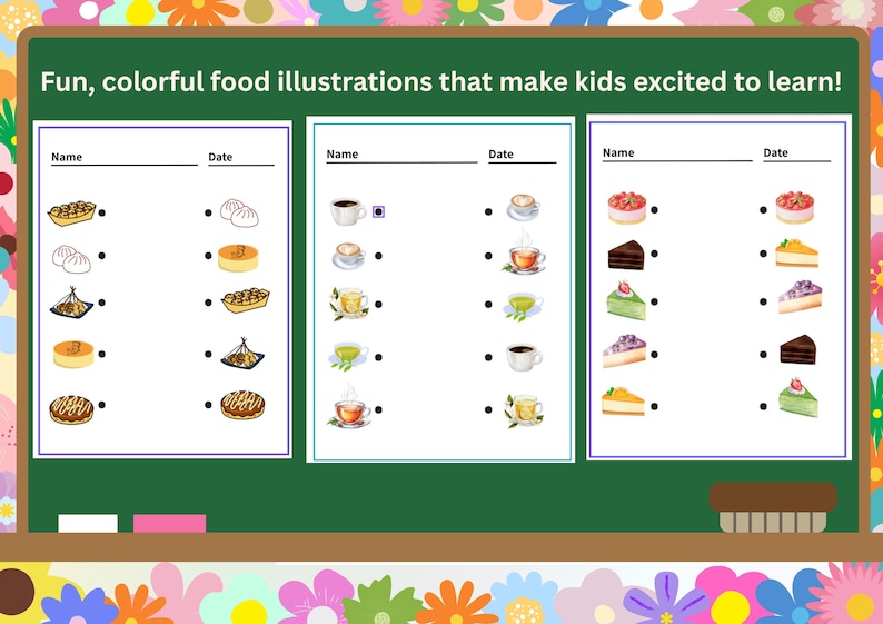 Food Matching Worksheet for Kids Fun & Colorful Learning Activity ...