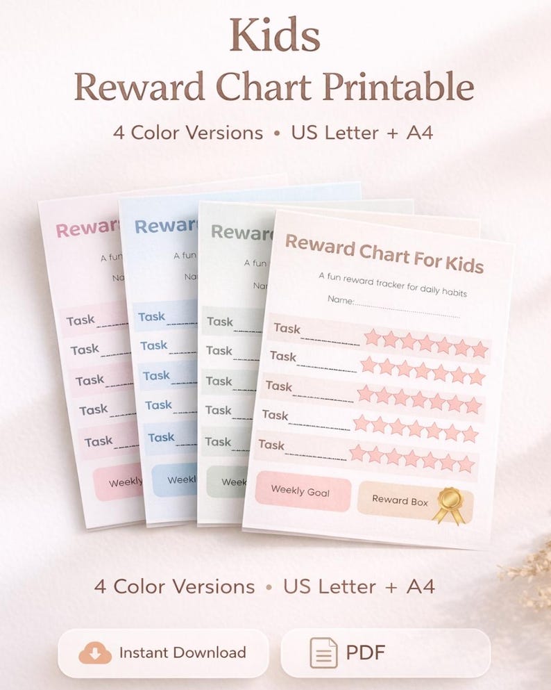 Kids Reward Chart Printable | Behavior Tracker, Weekly Goal (PDF ...