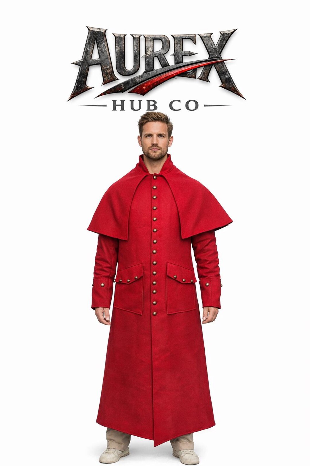 Red Wool Military Coat With Cape - Gothic Vintage Overcoat - Etsy