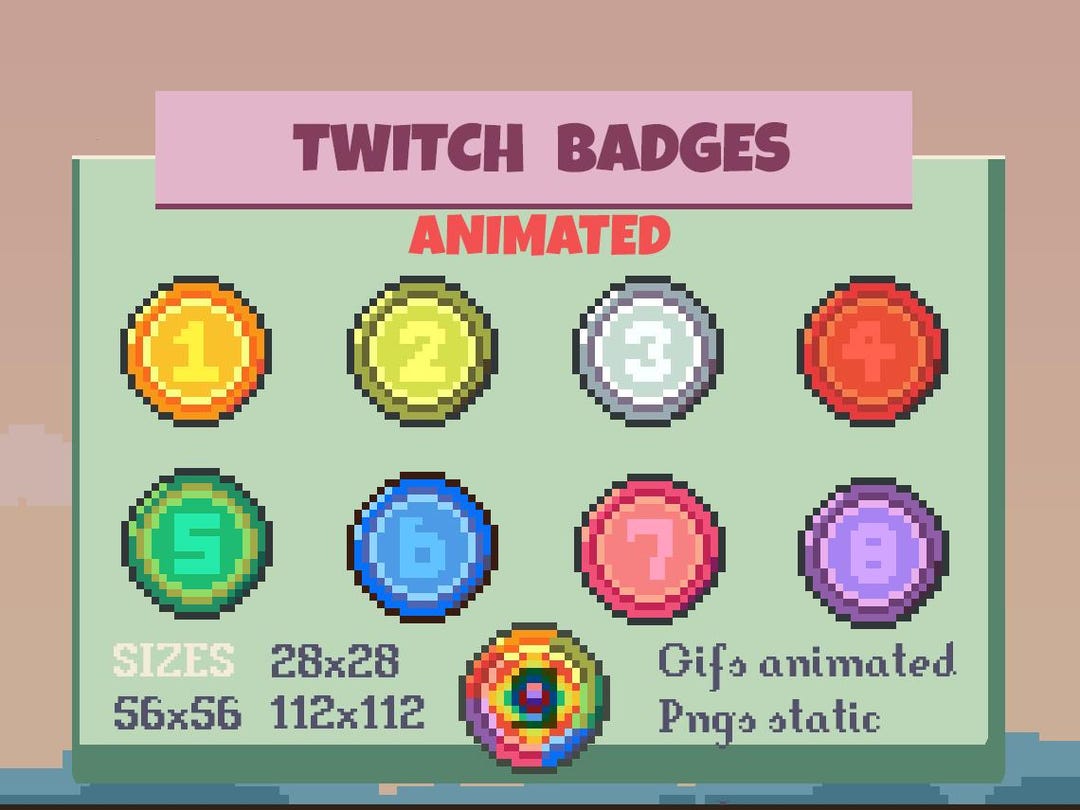 Animated Pixel Twitch Badges / Counters 1–9 / 9 Colors / 28, 56, 112px ...