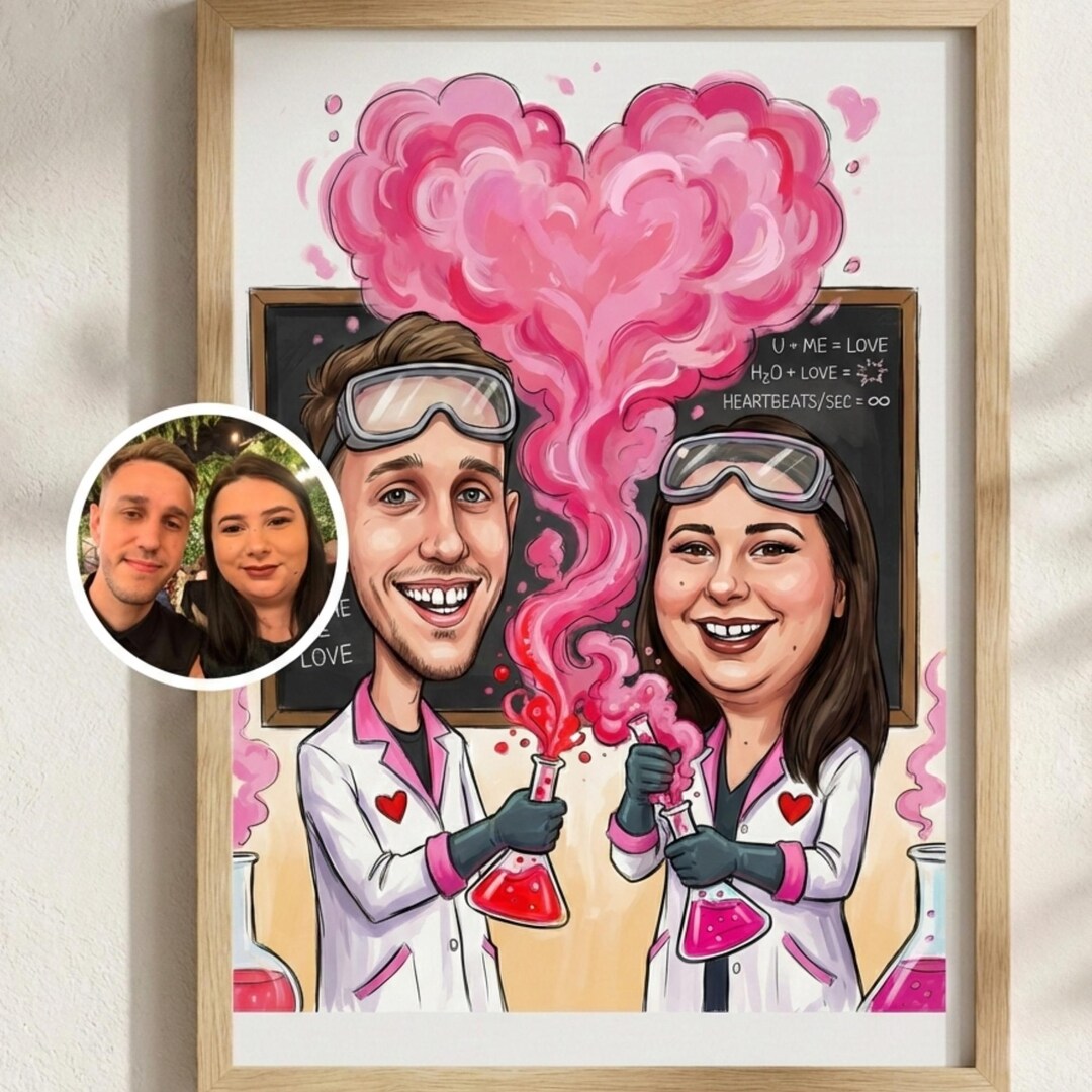 Custom Scientist Couple Caricature, Chemistry Teacher Gift, Phd ...