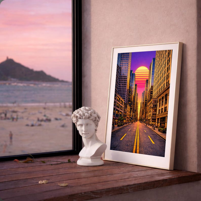 Retro 80s Vaporwave City Wall Art – Neon Sunset Cityscape Poster ...
