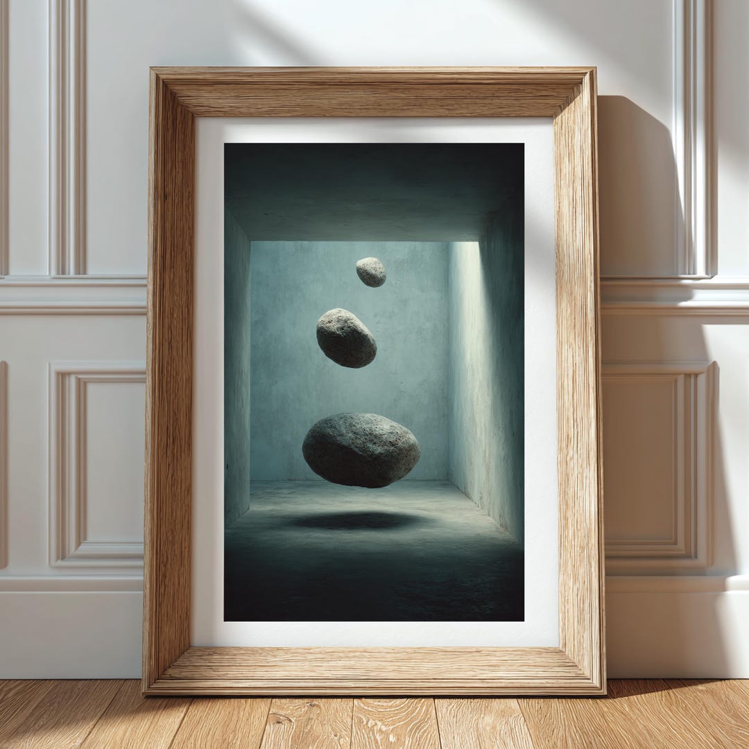 Floating Rocks Art Print, Soft Surrealism Wall Decor, Brutalist ...