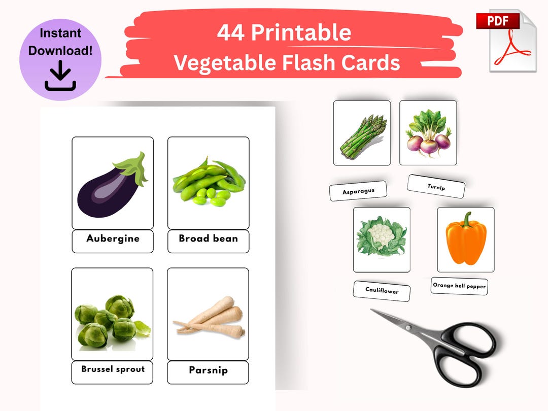 Vegetable Flash Cards Printable | 44 Veggie Flashcards for Kids ...