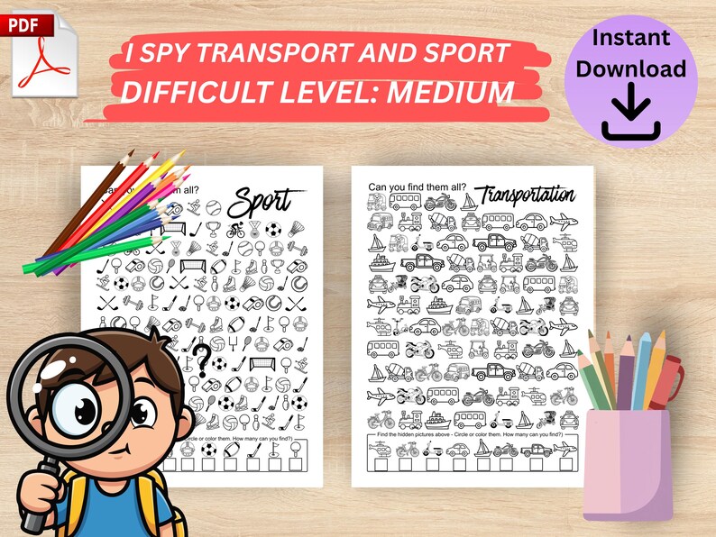 I Spy Sport and Vehicles Coloring Pages, Printable Activity for Kids ...