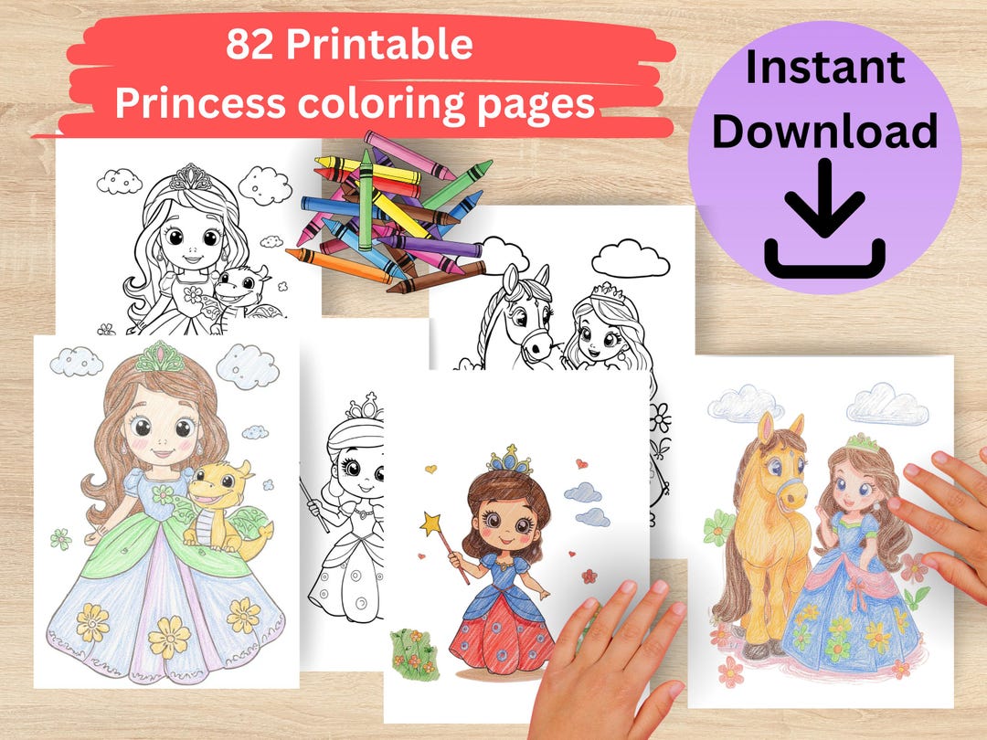 Princess Coloring Pages Printable | Activity Book for Kids | Digital ...
