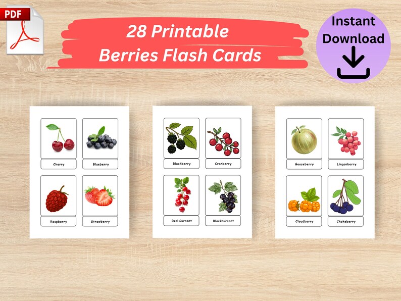Printable Berry Flashcards Kids Preschool Learning Set 28 Cards ...