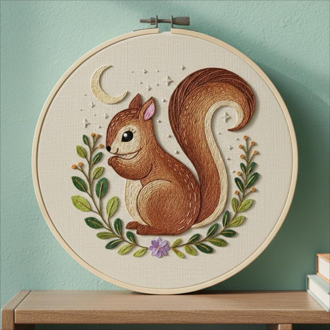Cute Squirrel Hand Embroidery PDF Pattern - Digital Download Animal ...