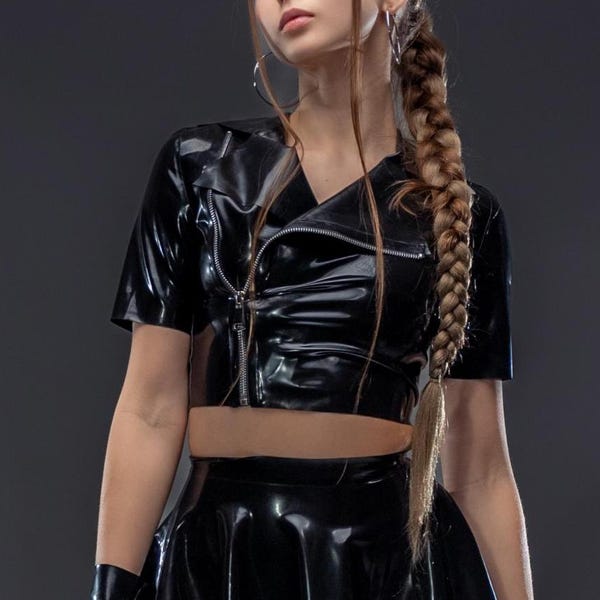 Black Latex Jacket - Etsy UK