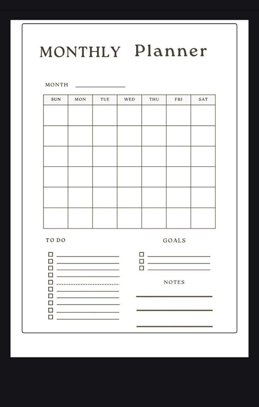 Minimal Monthly Planner Printable | Undated Monthly Calendar | to Do ...
