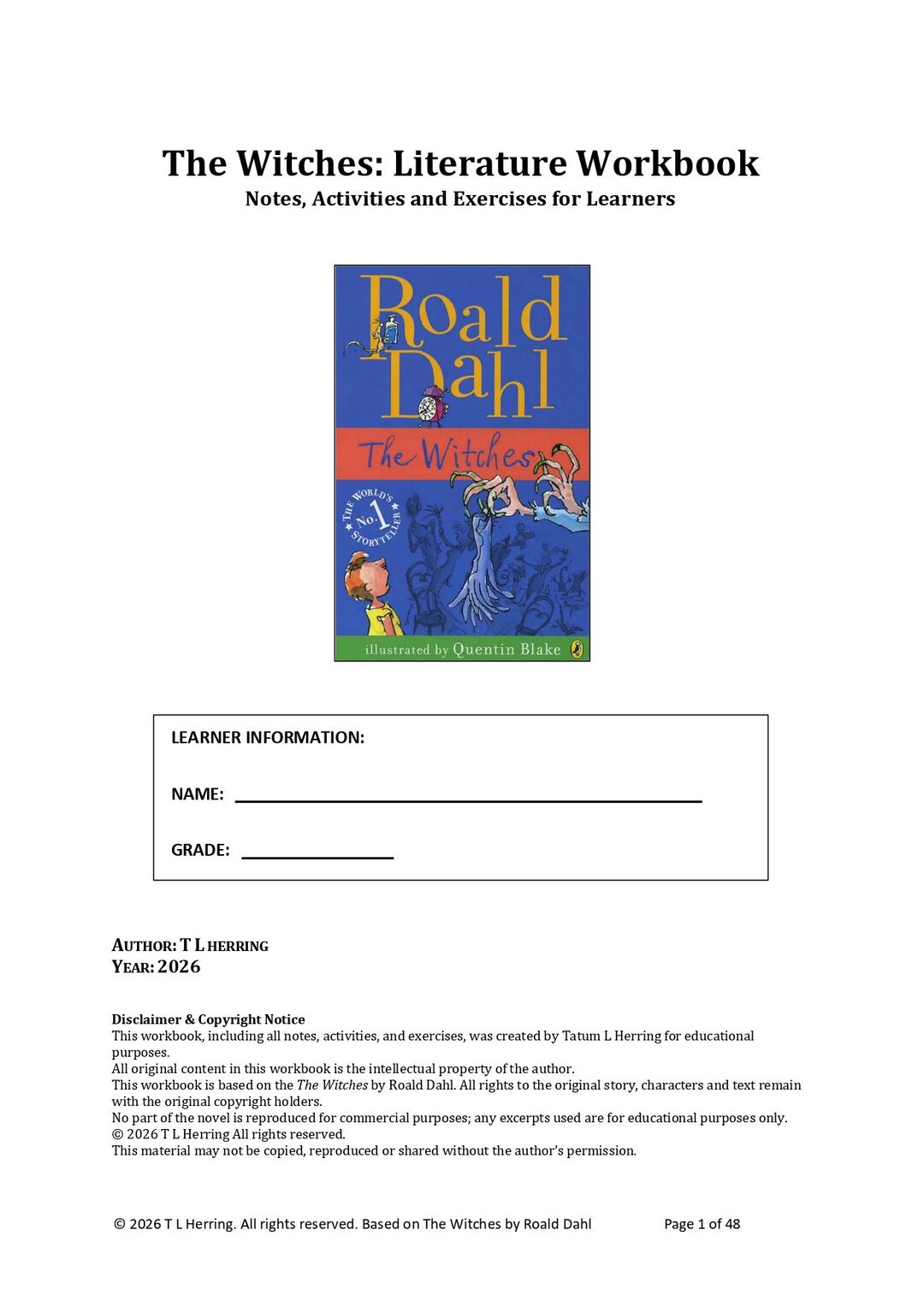 The Witches by Roald Dahl Study Bundle – Teacher Guide + Student ...