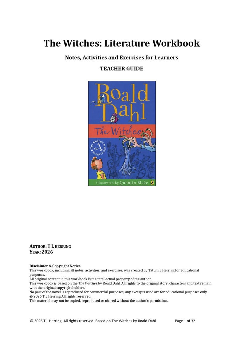 The Witches by Roald Dahl Study Bundle – Teacher Guide + Student ...