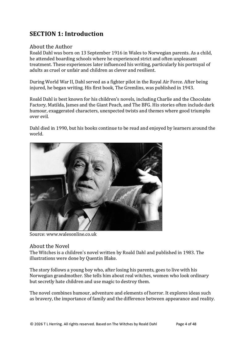 The Witches by Roald Dahl Study Bundle – Teacher Guide + Student ...